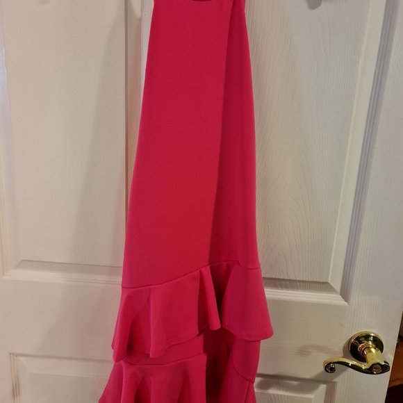 Boohoo | Dresses | Bright Hot Pink Halter Mini Ruffled Bottom Dress ...